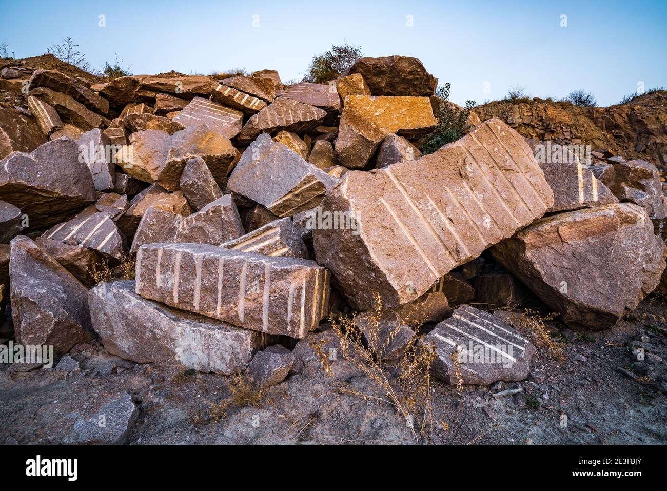 Large deposits of stone materials near a mining quarry Stock Photo - Alamy