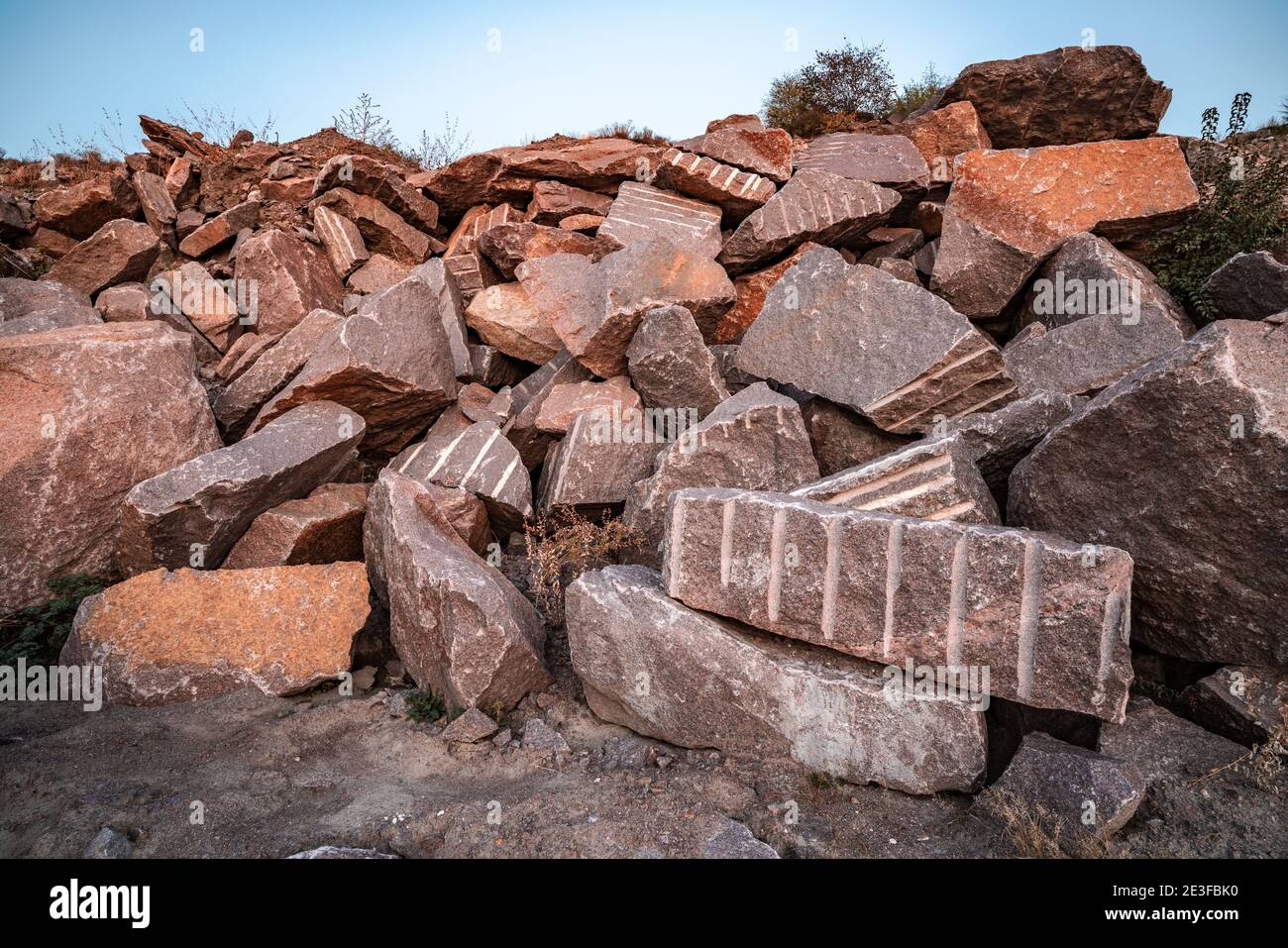 Large deposits of stone materials near a mining quarry Stock Photo - Alamy