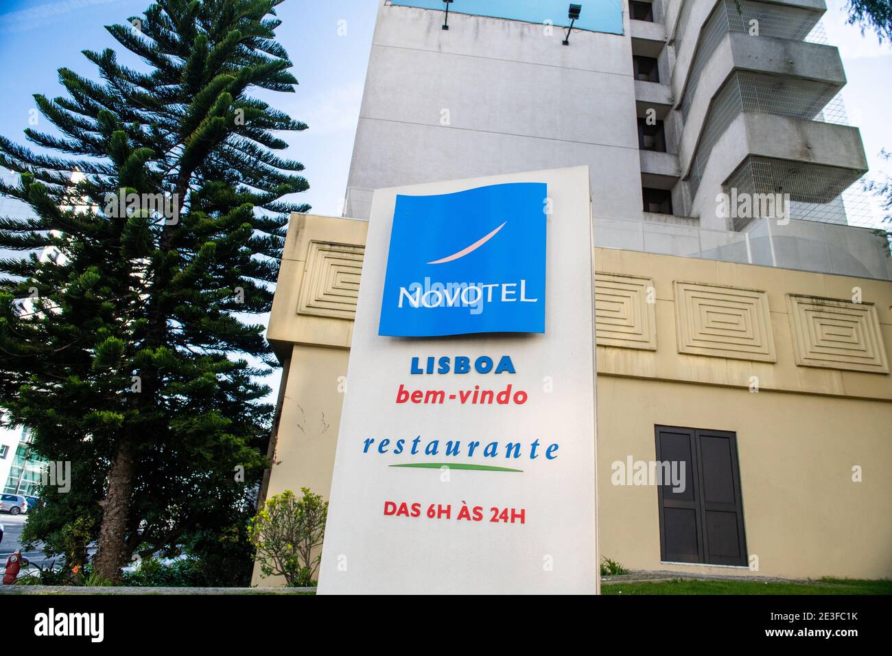 Lisbon, Portugal - Feb 10, 2018: Low angle view of Novotel Lisboa Bem ...