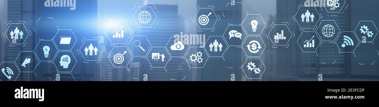 ERP Enterprise Resource Planning system on virtual screen with ...