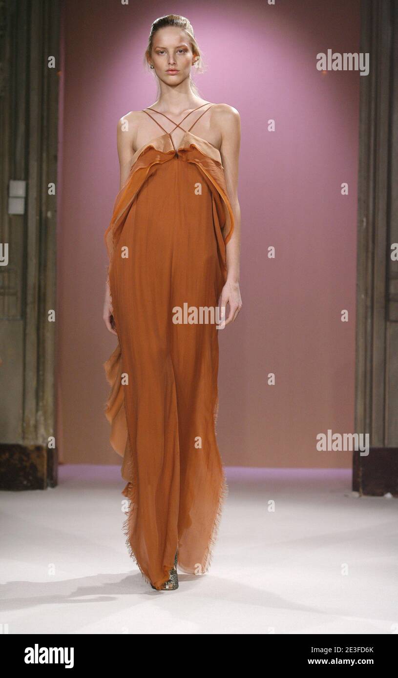 A model displays a creation by French designer Anne-Valerie Hash for ...
