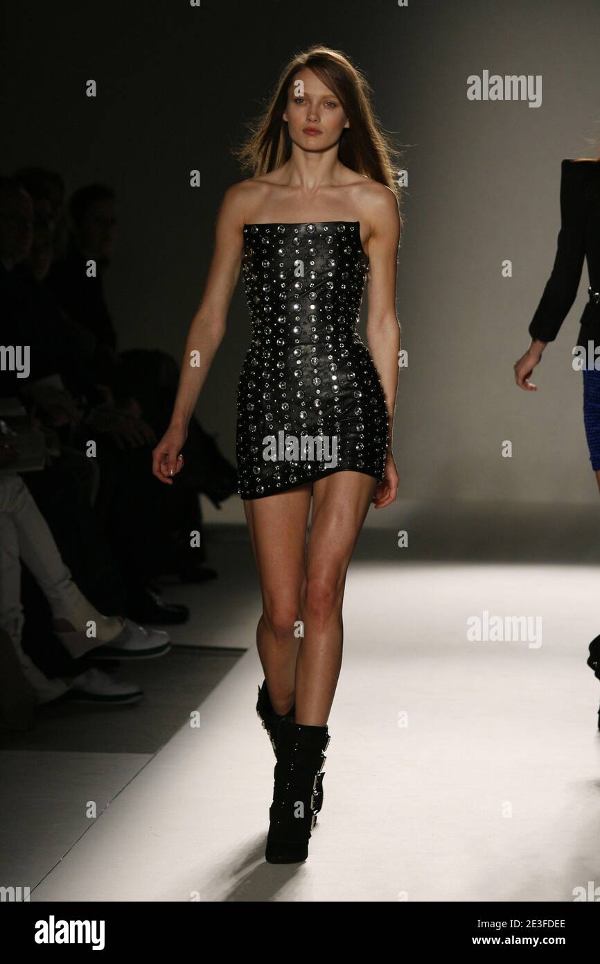 A model displays a creation by designer Christophe Decarnin for Balmain ...