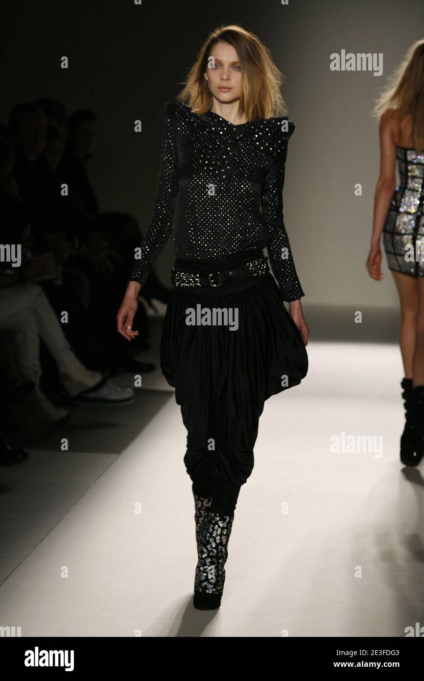 A model displays a creation by designer Christophe Decarnin for Balmain ...