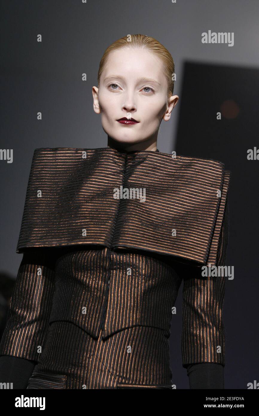 A model presents a creation by Belgian designer Bruno Pieters during ...