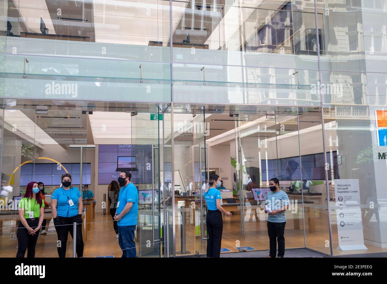 Microsoft staff outside their flagship store in Pitt street Sydney ...