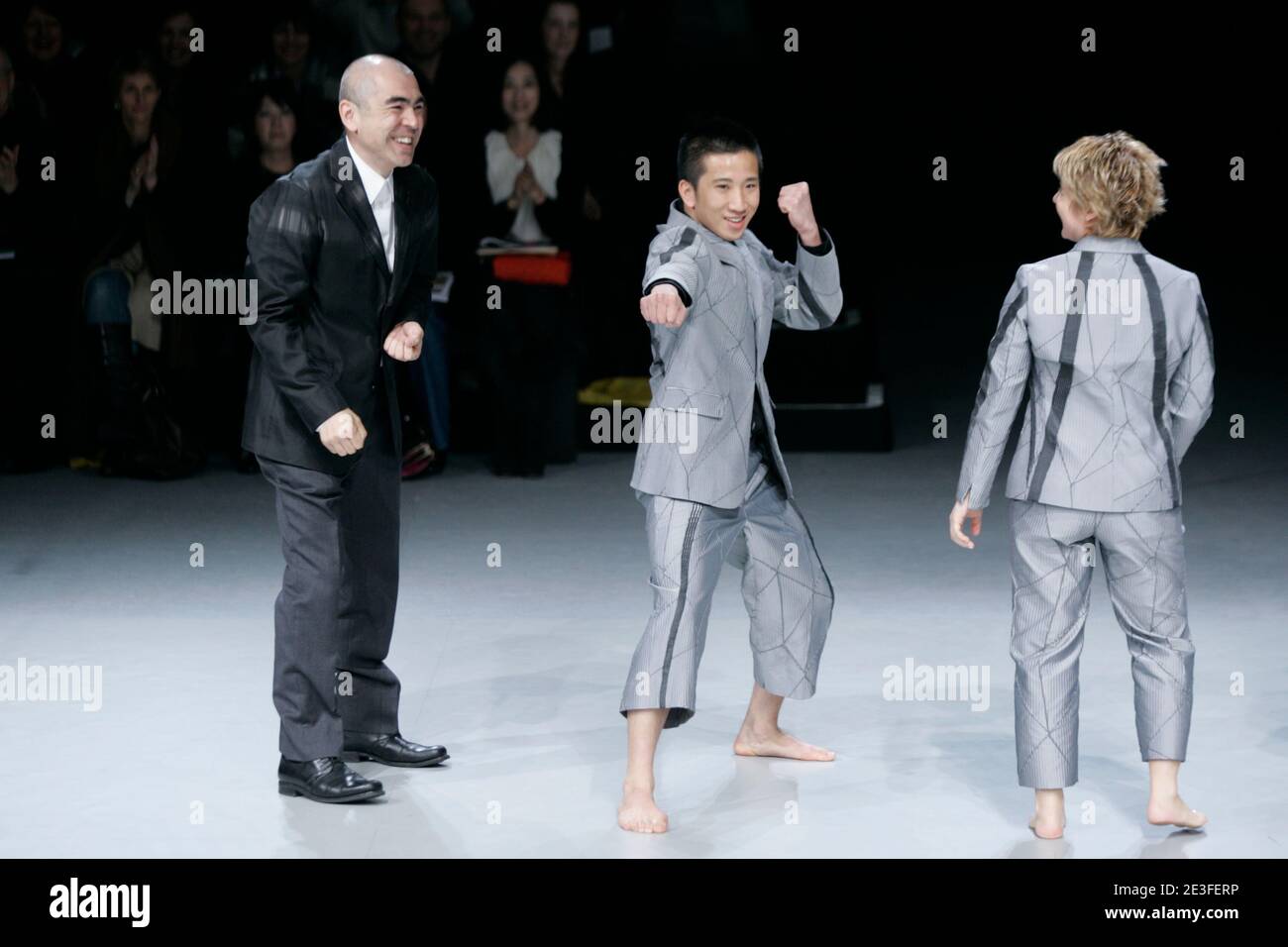 Japanese designer Issey Miyake appears during his Fall-Winter 2009-2010 ...