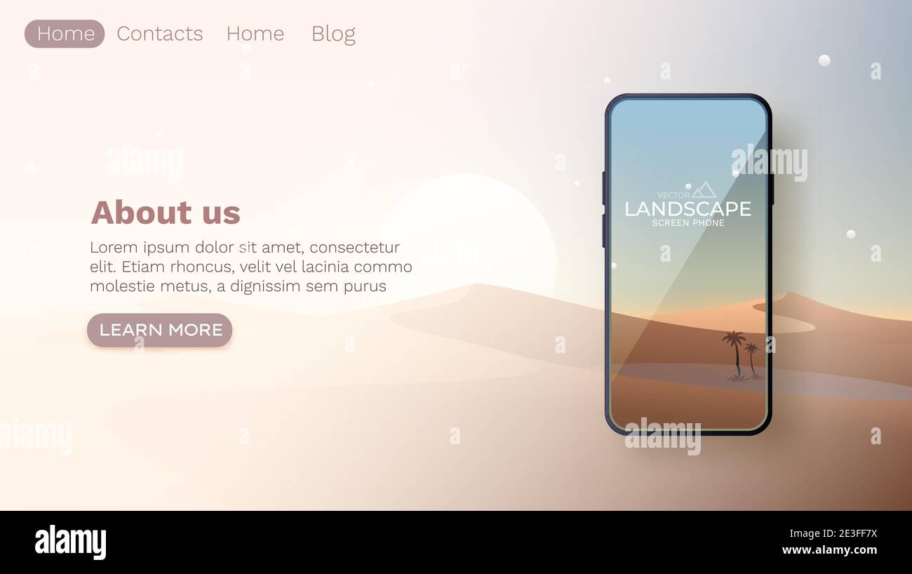 Smartphone mobile screen, desert landscape mobile display. Nature ...