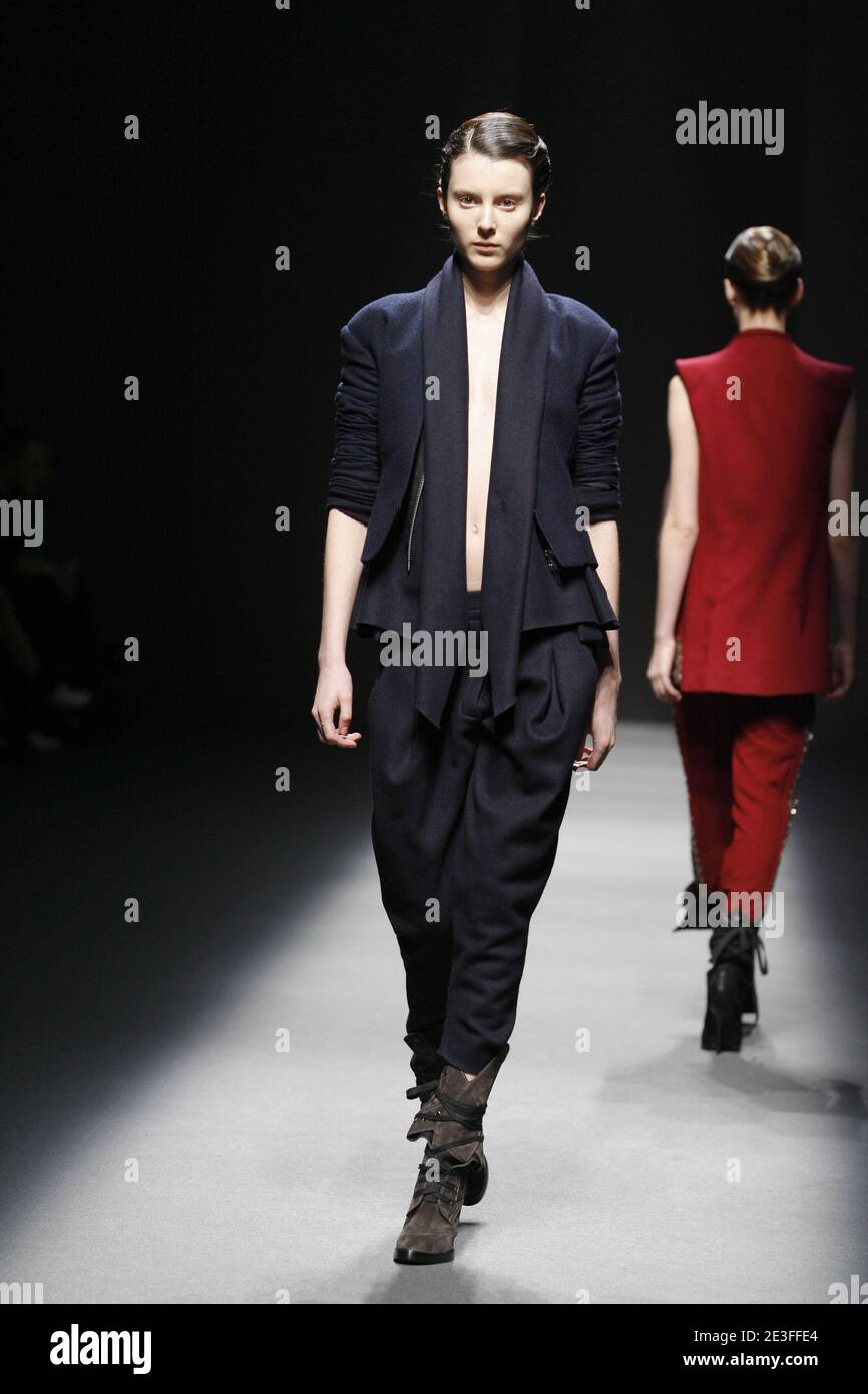 A model presents a creation by Columbian designer Haider Ackermann for ...