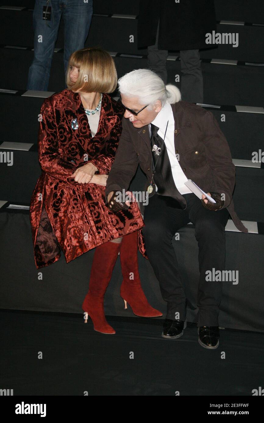 Designer Karl Lagerfeld with Anna Wintour appears during his Fall ...