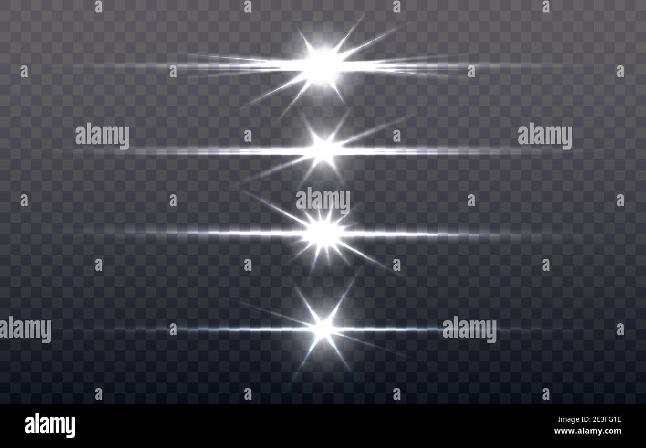 Flare light set. Silver glowing light on transparent background. Bright ...