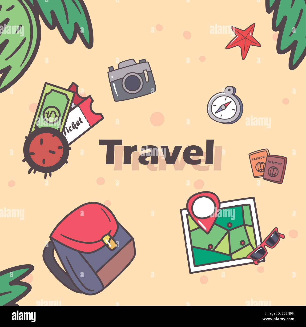 travel bag and icon set design, trip tourism and journey theme Vector ...