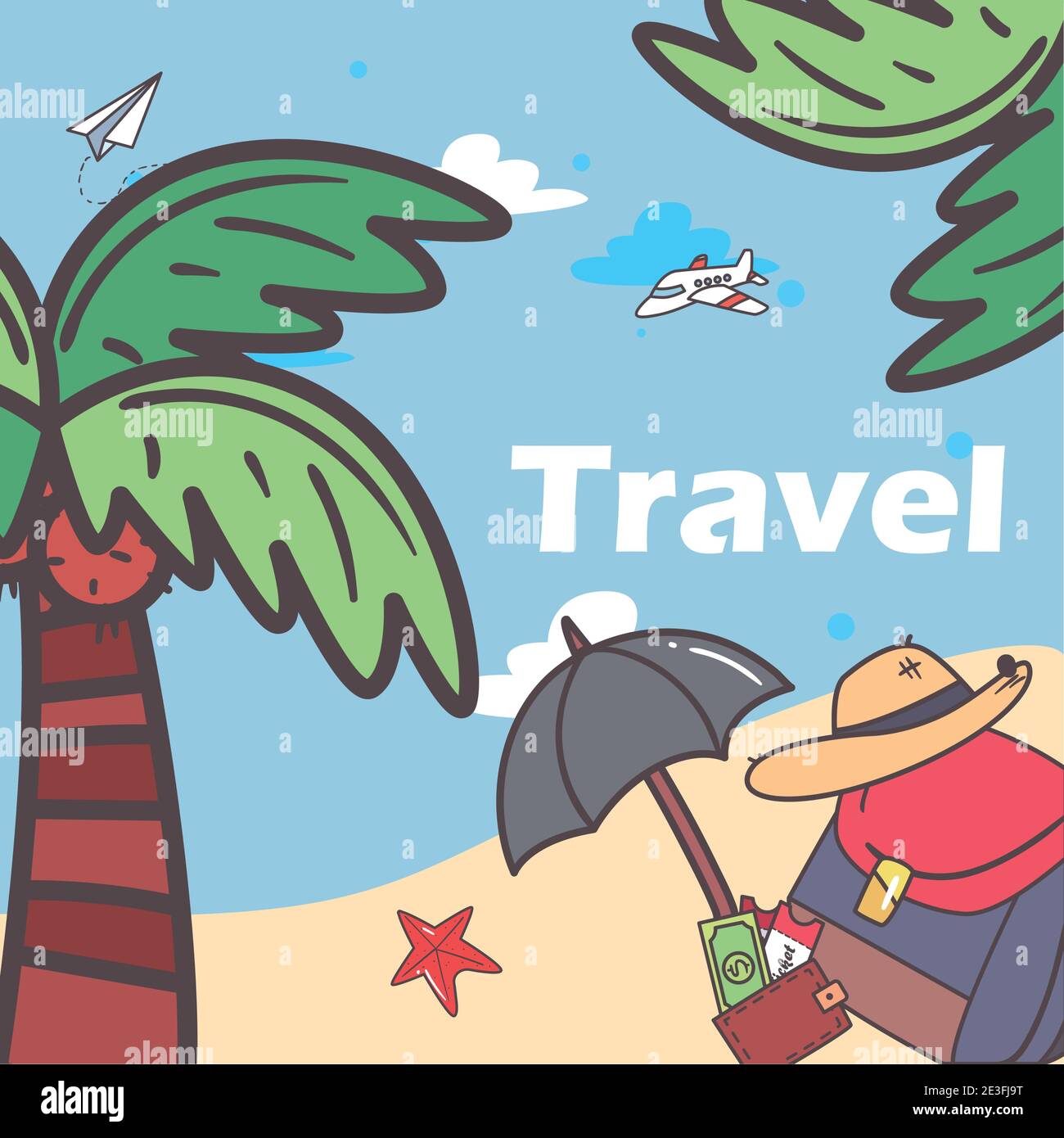 palm tree with travel icon set design, trip tourism and journey theme ...