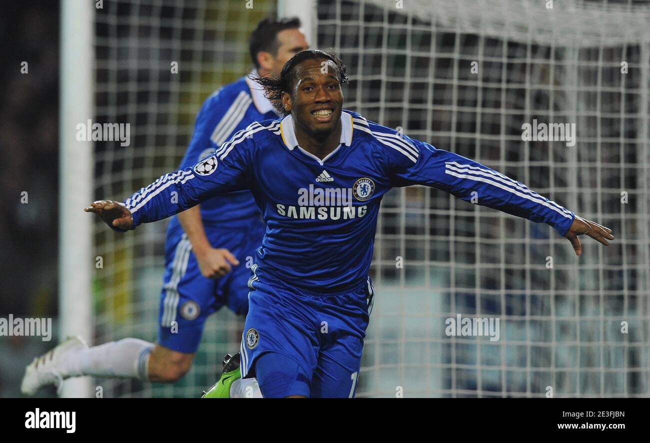 Chelsea's Didier Drogba celebrates after scoring during the Champions ...