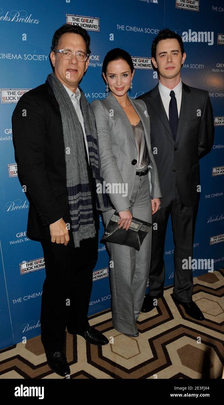 (L-R) Tom Hanks, Emily Blunt and Colin Hanks attend the screening of ...