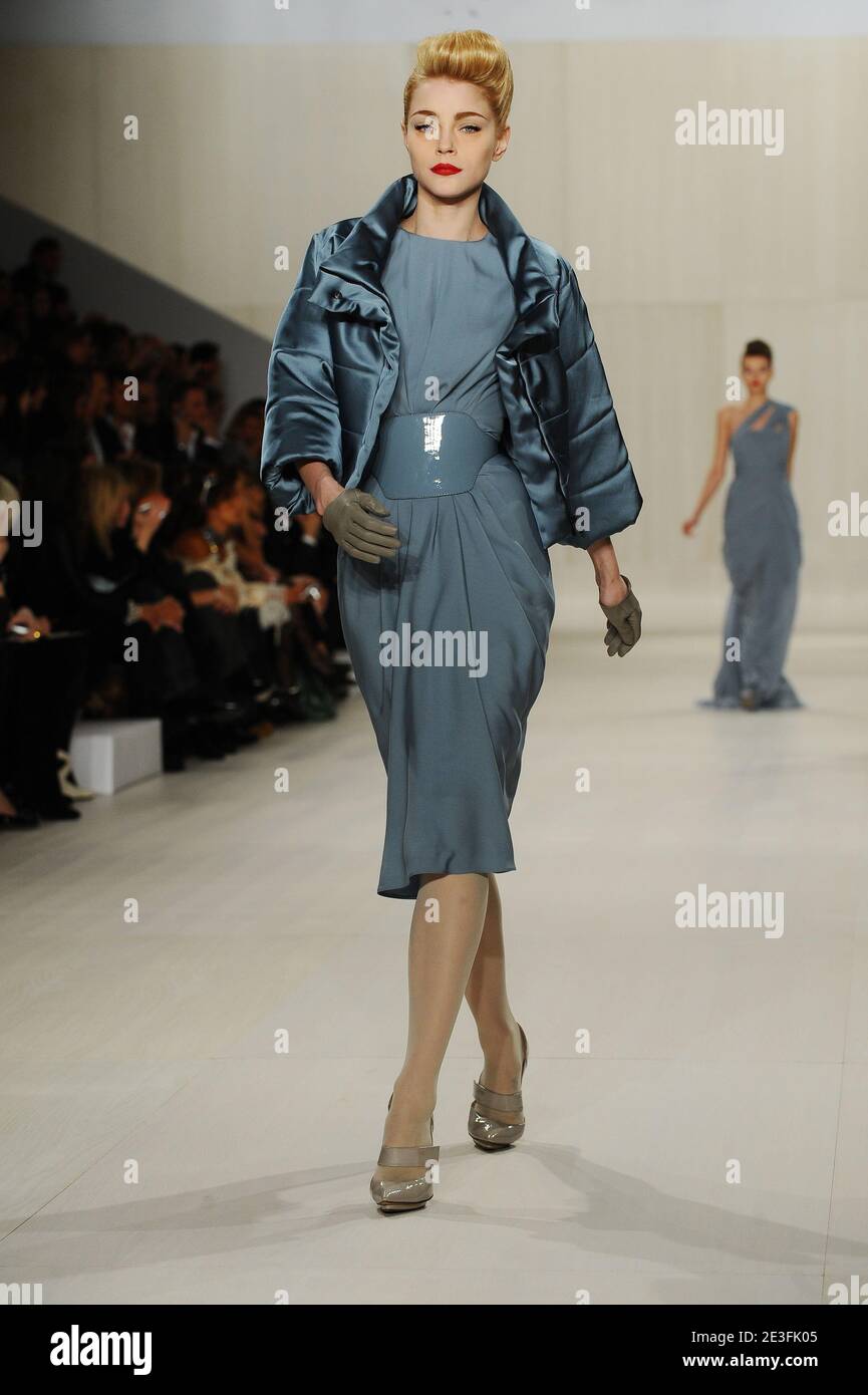 Jessica Stam presents a creation by Lebanese designer Elie Saab for his ...