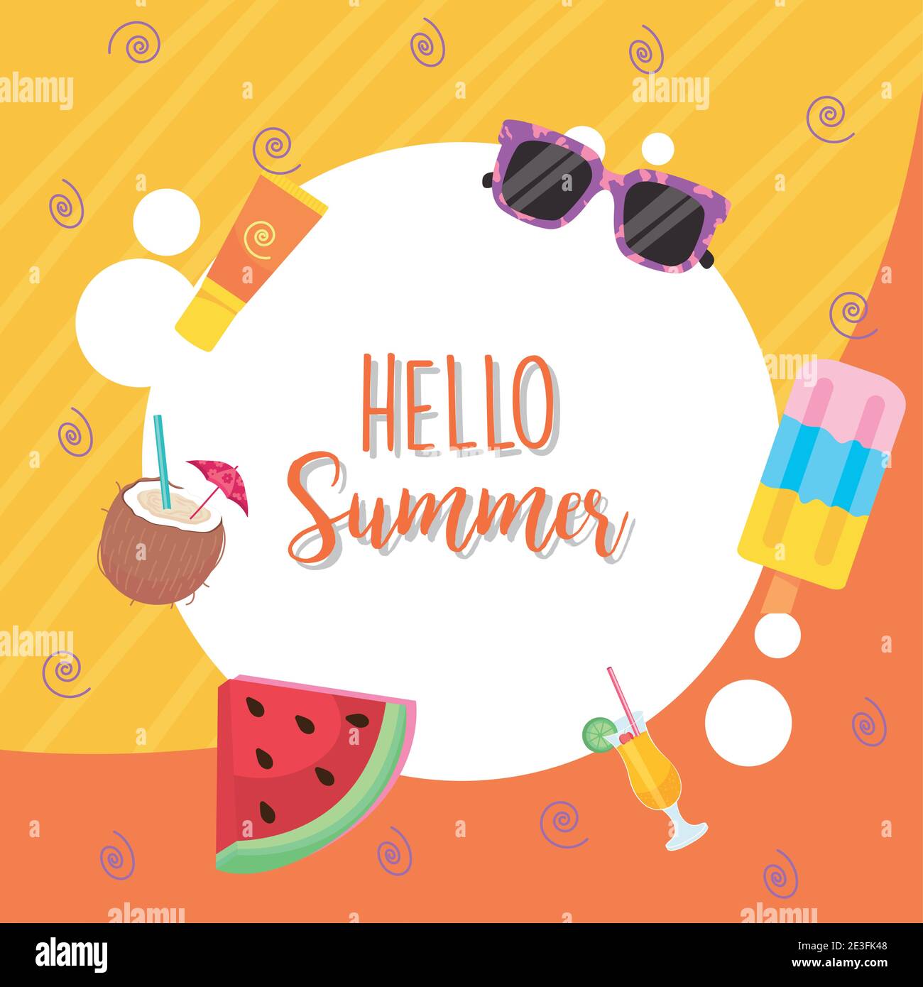 hello summer label with icon set design, vacation and tropical theme ...