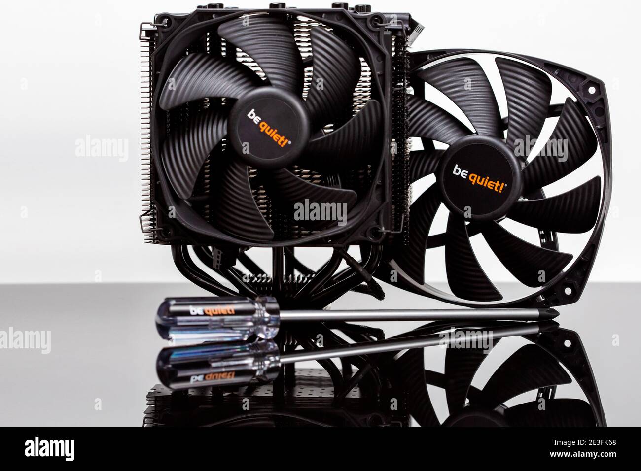 Moscow, Russia - 25 Dec 2020: Brand new clean black CPU air cooler with ...