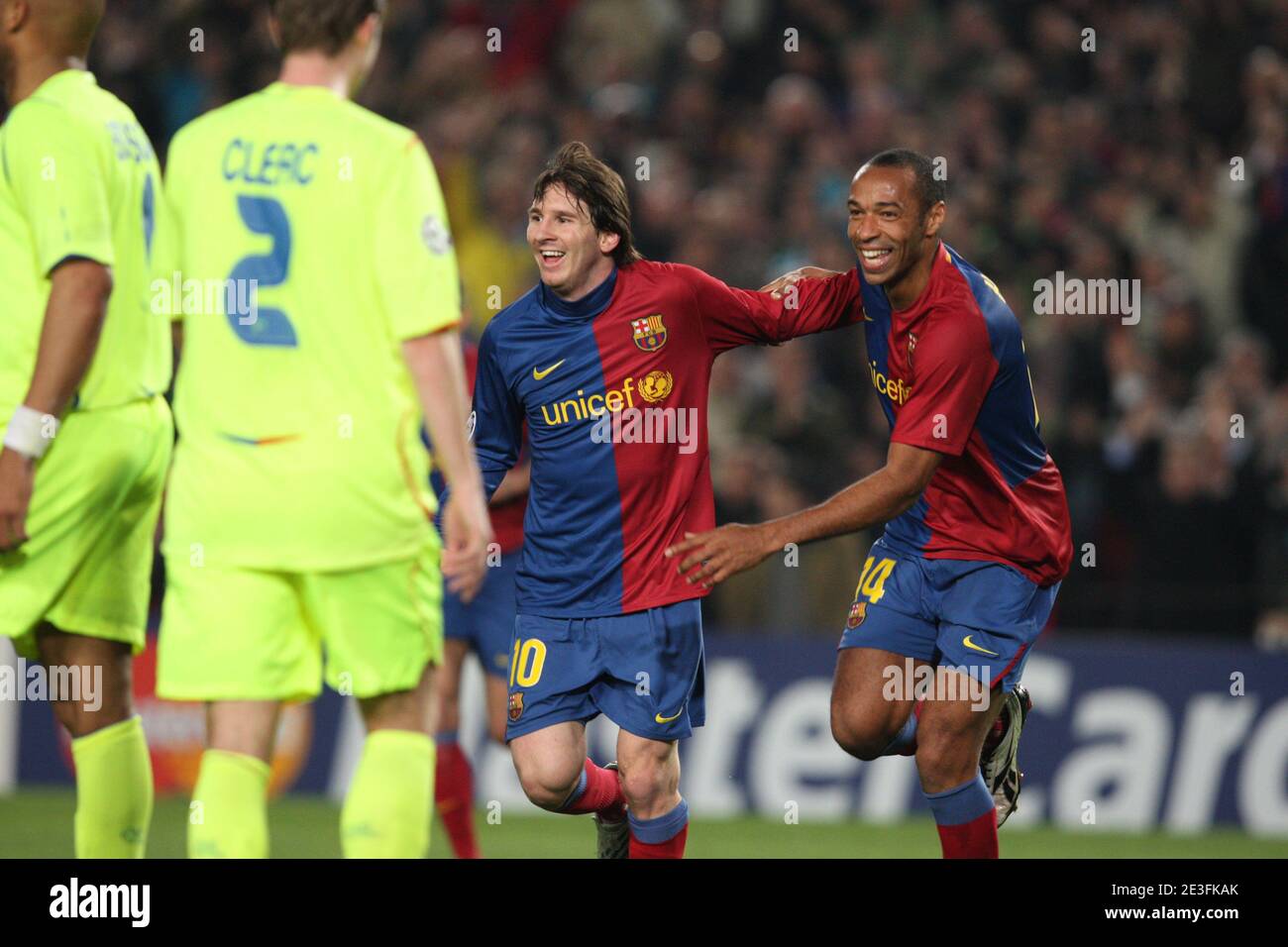 Goal of Barcelona Lionel Messi with Thierry Henry during the Champions ...