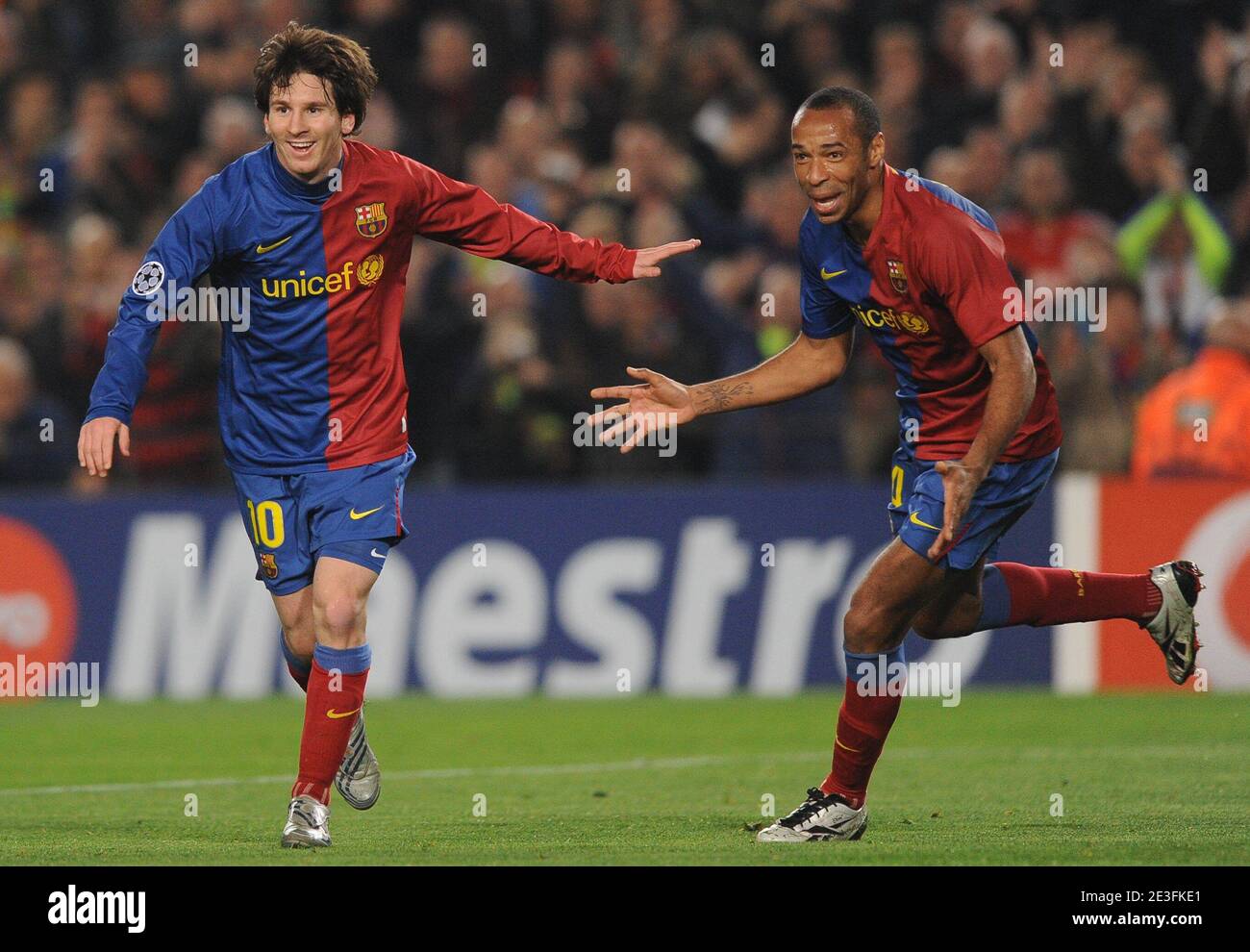 Barcelona's Thierry Henry celebrates after scoring with his tem mate ...