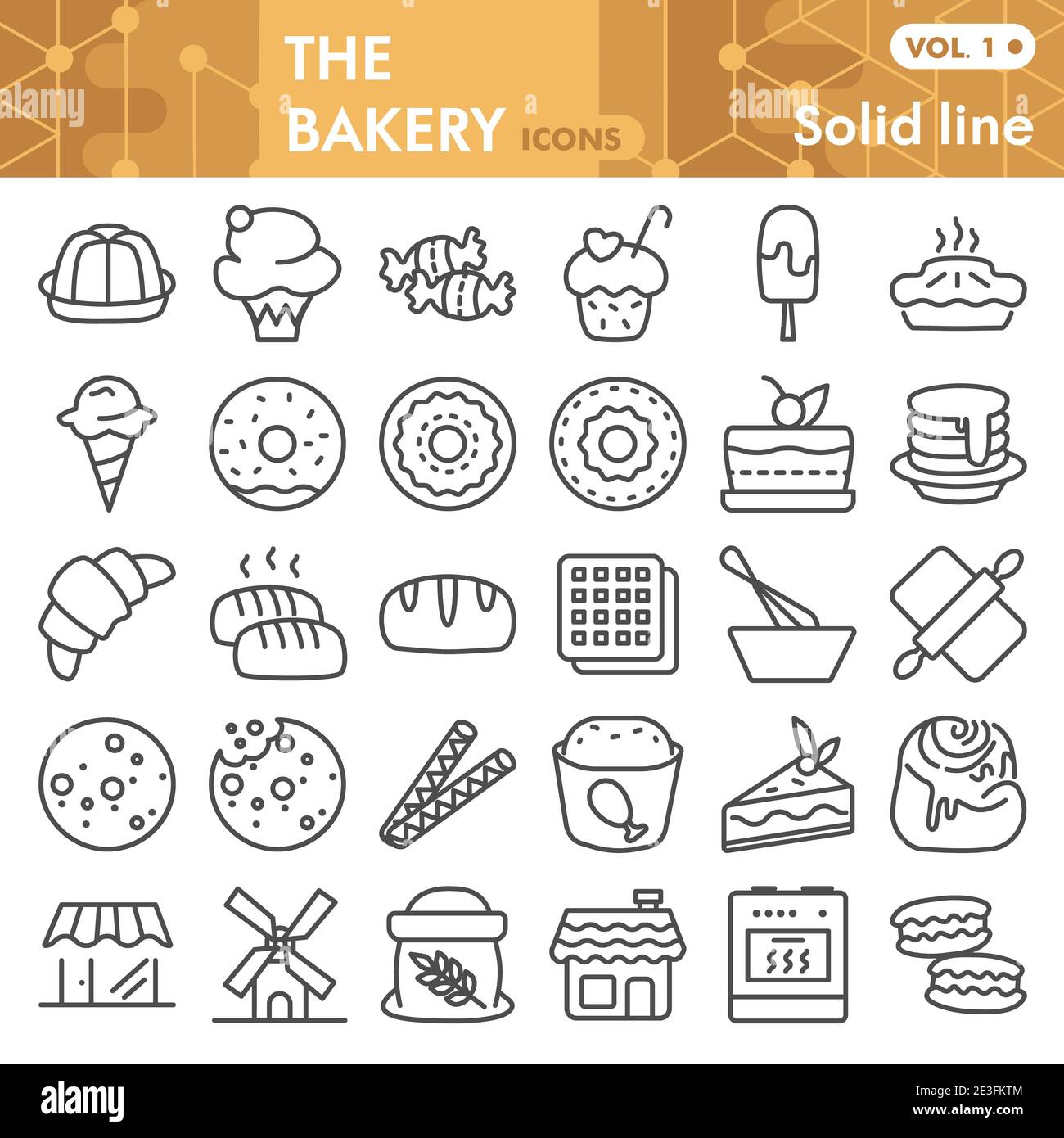 Bakery line icon set, pastry symbols collection or sketches. Dessert ...