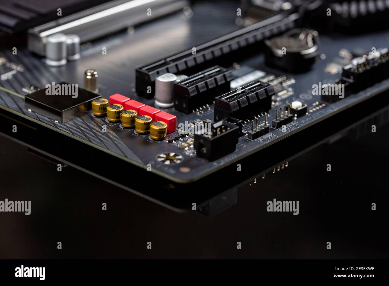 Motherboard on a table close-up, inside of a desktop computer showing ...