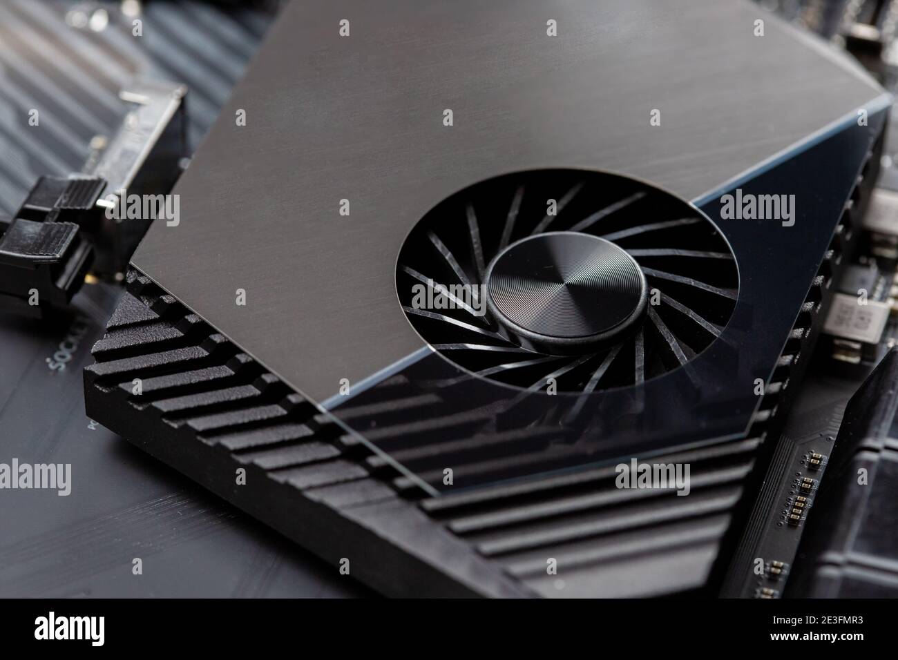 Motherboard on a table close-up, inside of a desktop computer showing ...