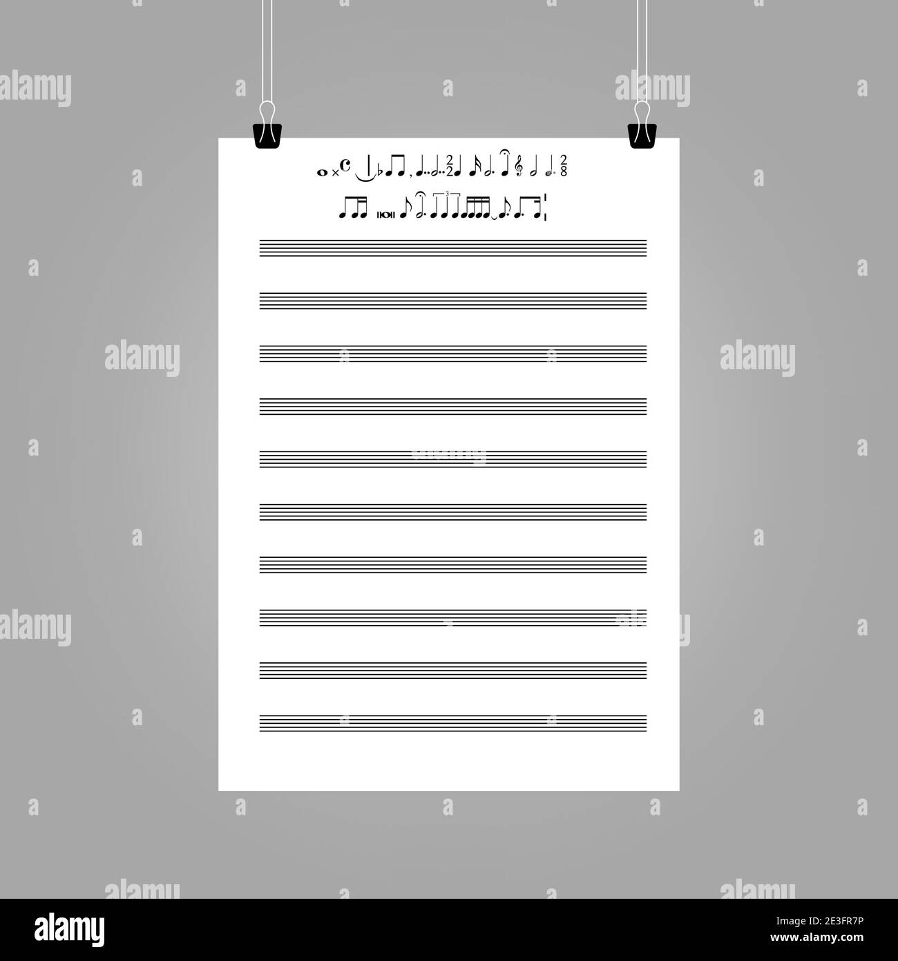 Vertical music paper hanging mockup with music notes Stock Vector Image ...