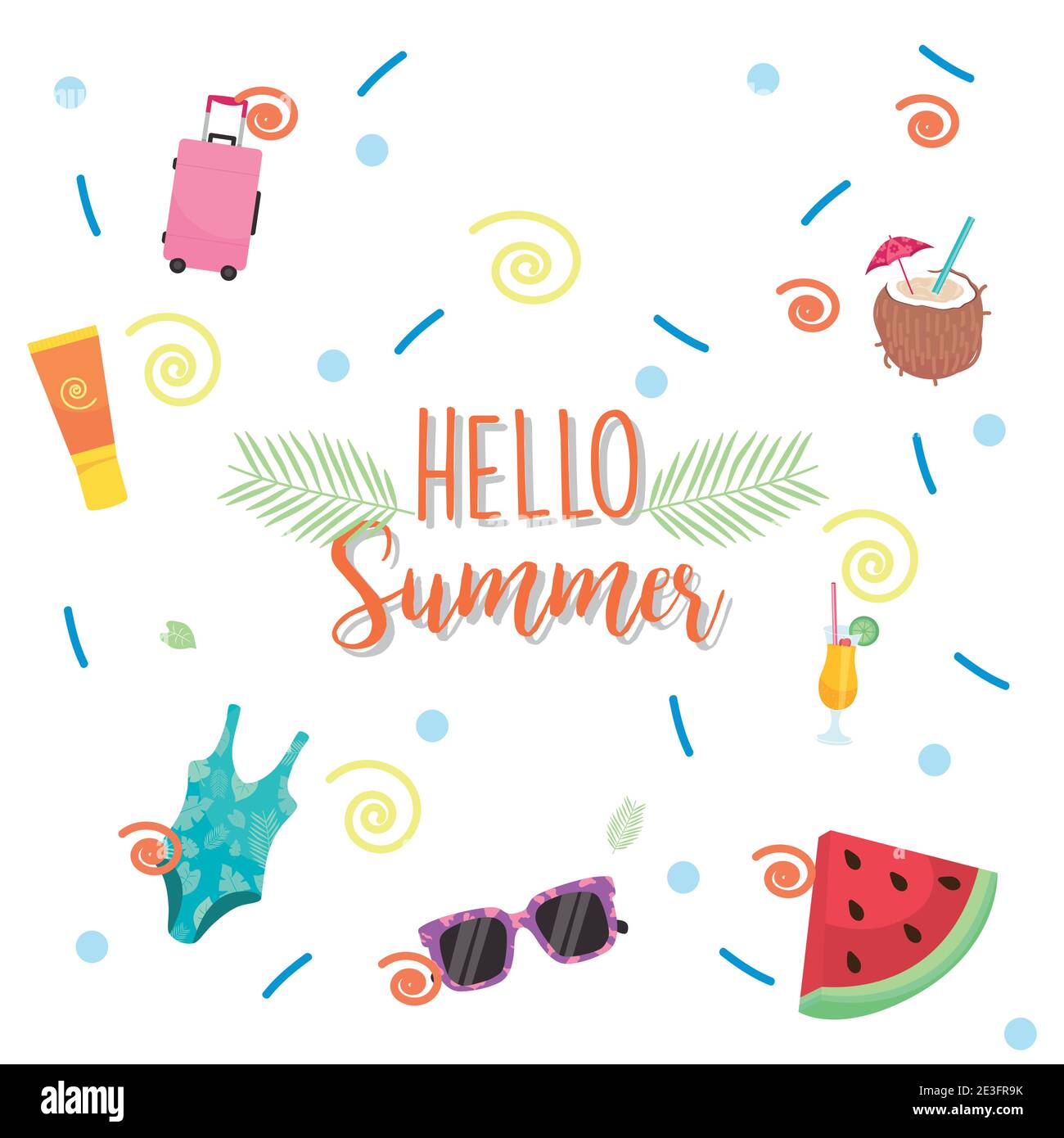 hello summer with icon set design, vacation and tropical theme Vector ...