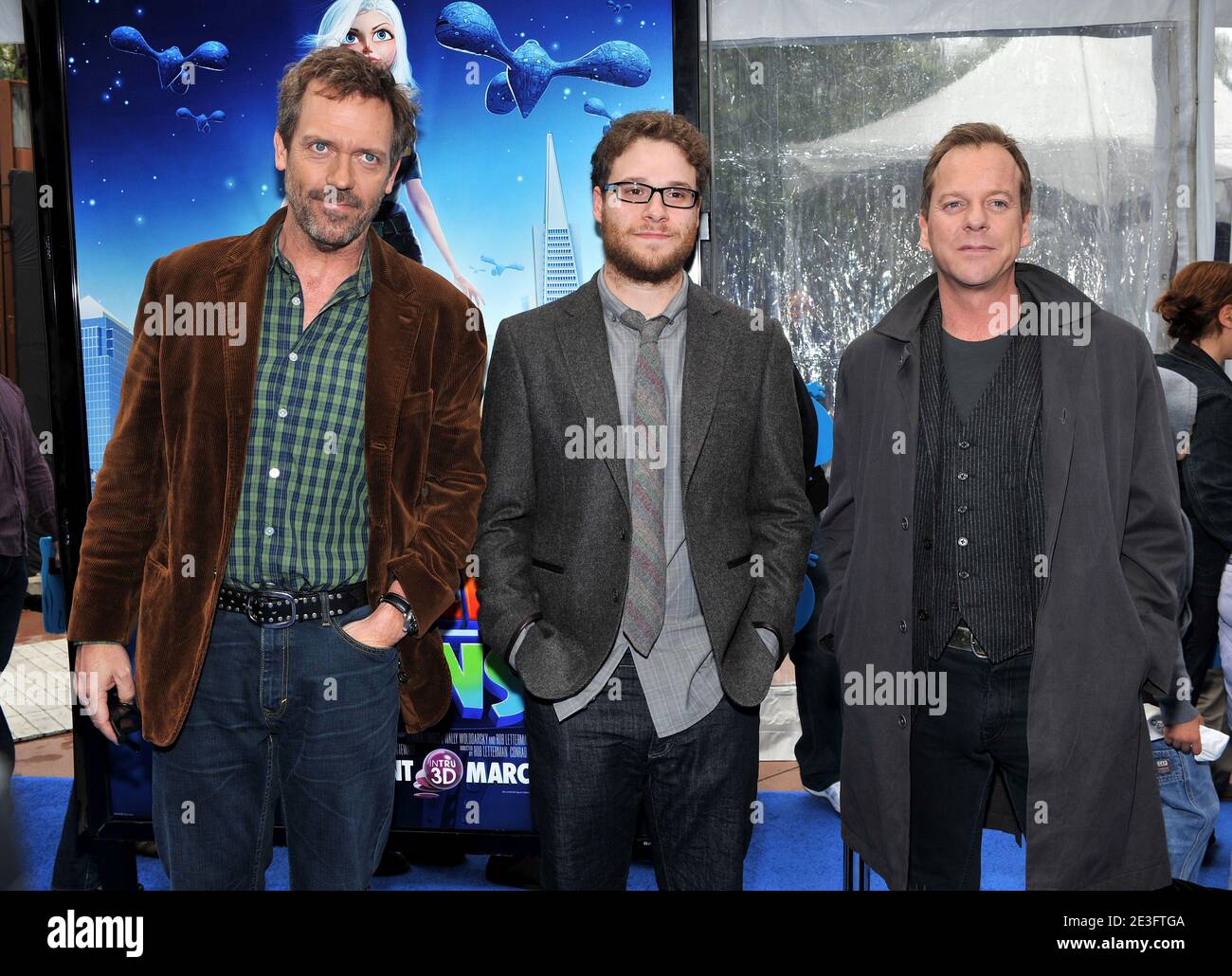 (L-R) Hugh Laurie, Seth Rogen and Kiefer Sutherland arriving at the ...