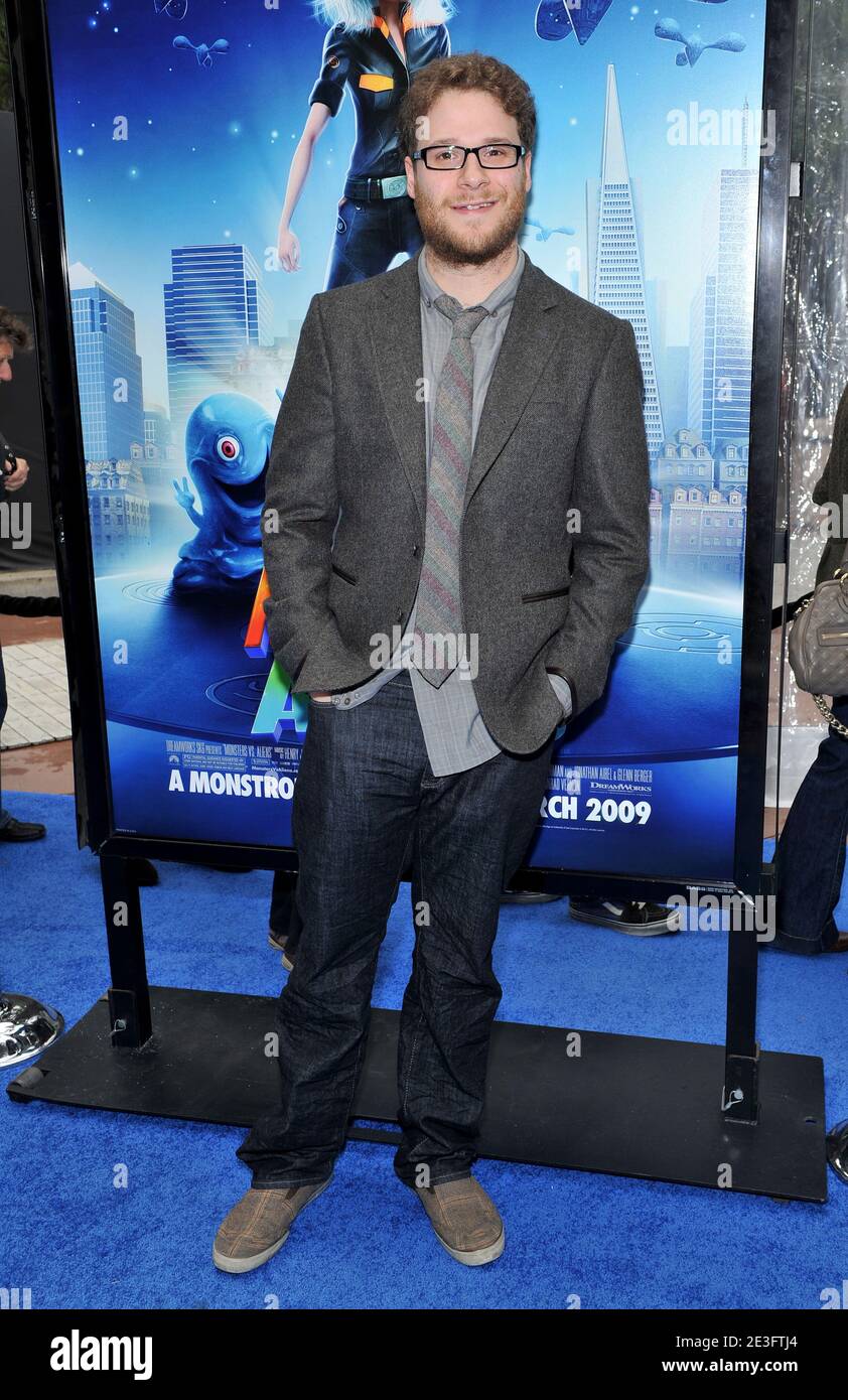 Seth Rogen arriving at the premiere of 'Monsters vs. Aliens' held at ...