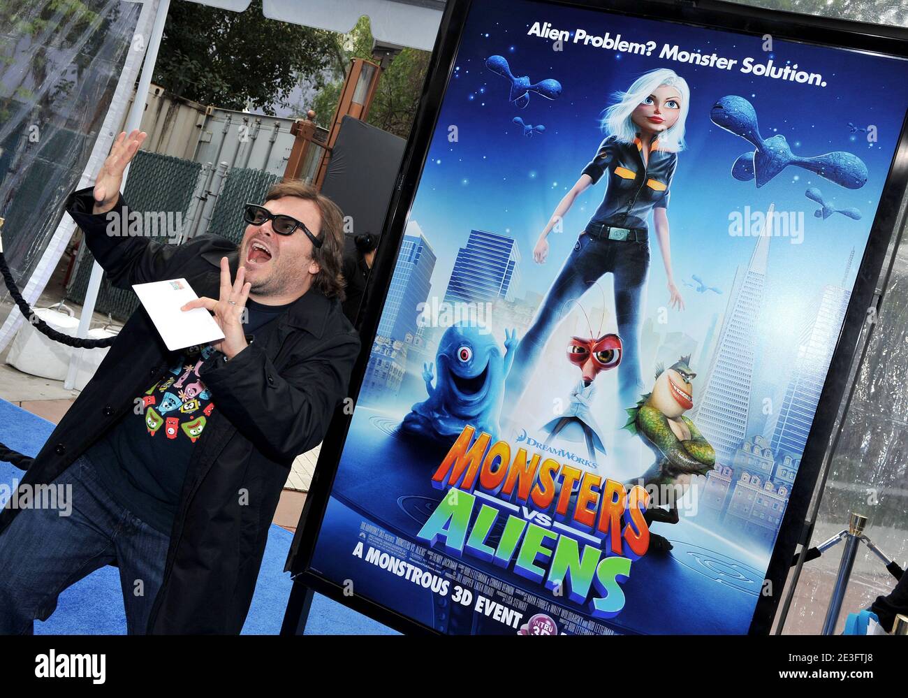 Jack Black arriving at the premiere of 'Monsters vs. Aliens' held at ...
