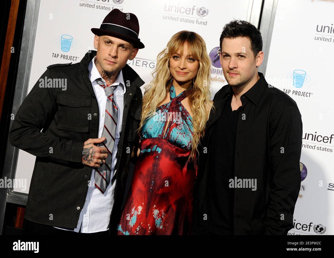 (L-R) Benji Madden, Nicole Richie and companion Joel Madden arriving at ...