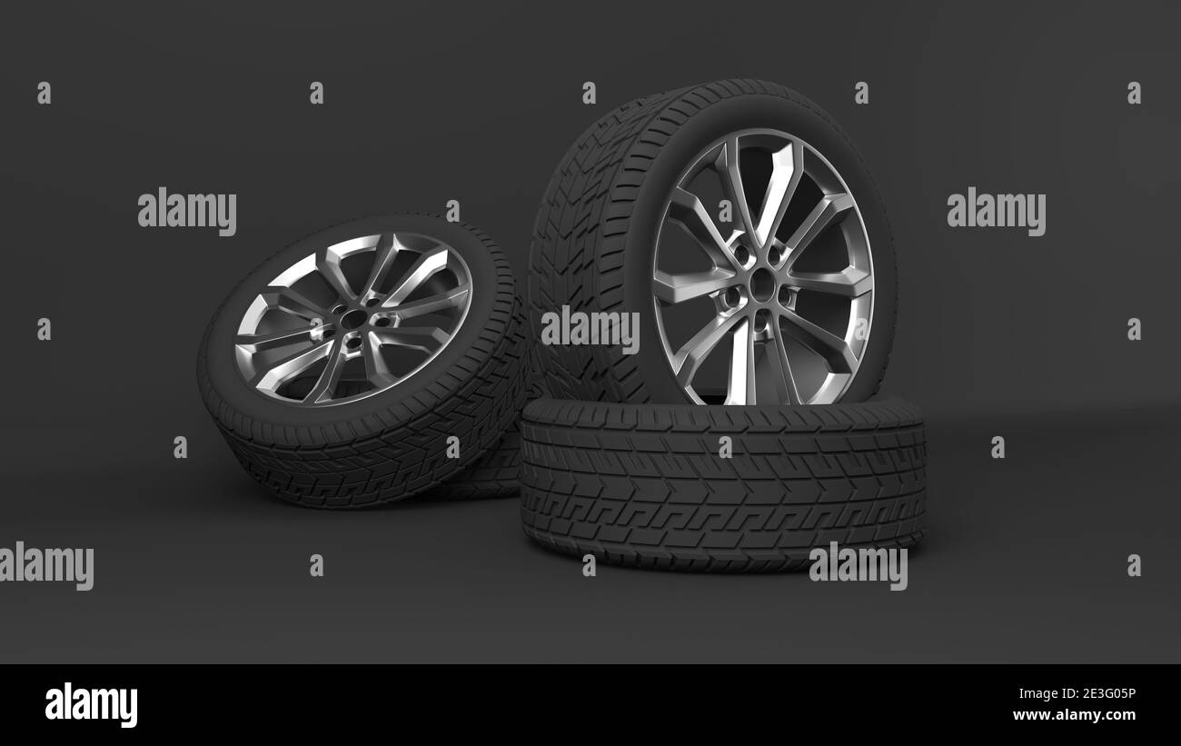 Sports car wheels isolated on black background. Rim and tire. Ideal for ...