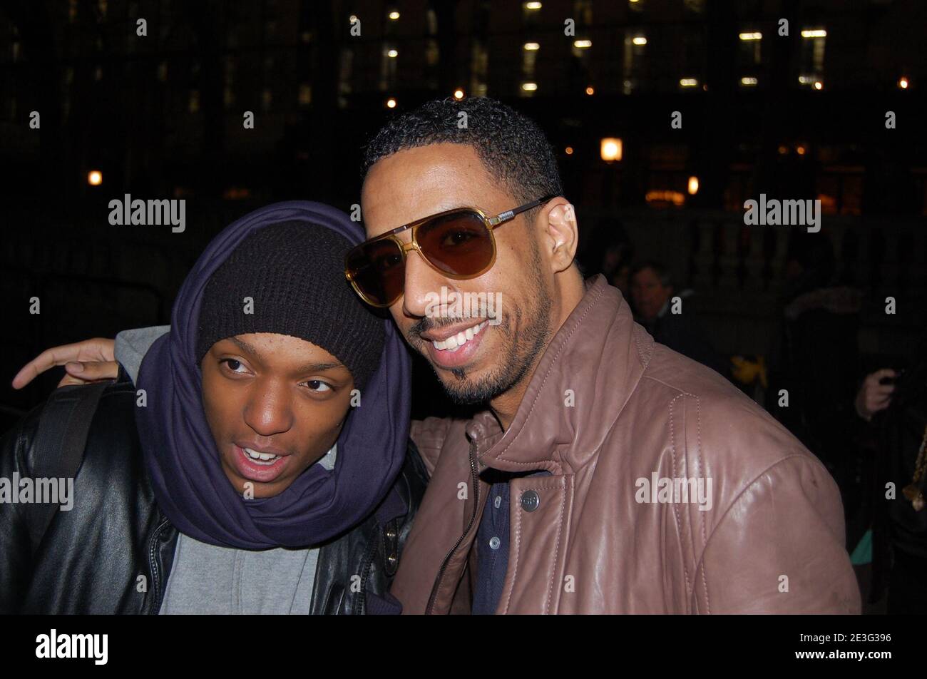 Singer Ryan Leslie (right) poses wit a fan while leaving Bryant Park ...