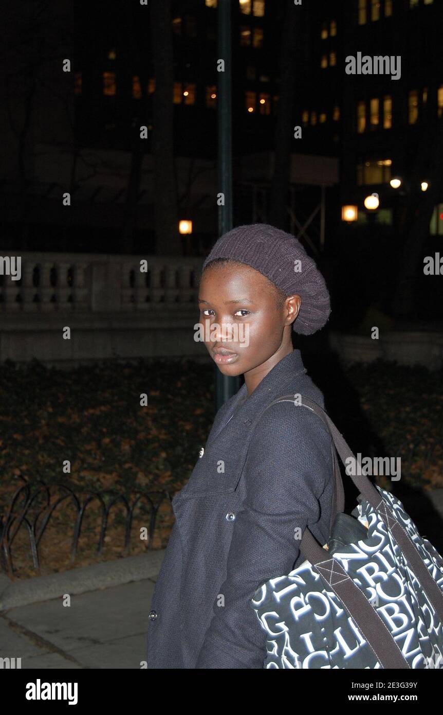 Model Atuai (Alek Wek's niece) leaving Bryant Park during the Mercedes ...