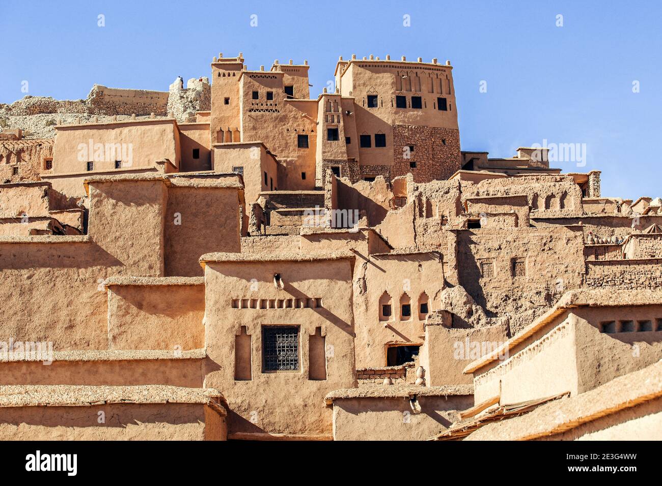 Down view of famous Ait Benhaddou kasbah and berber houses made of ...