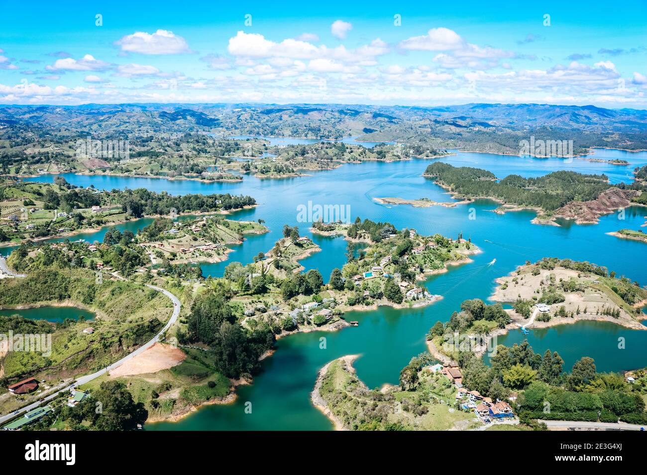 View of the beautiful lake landscapes of Guatape seen from Piedra del ...