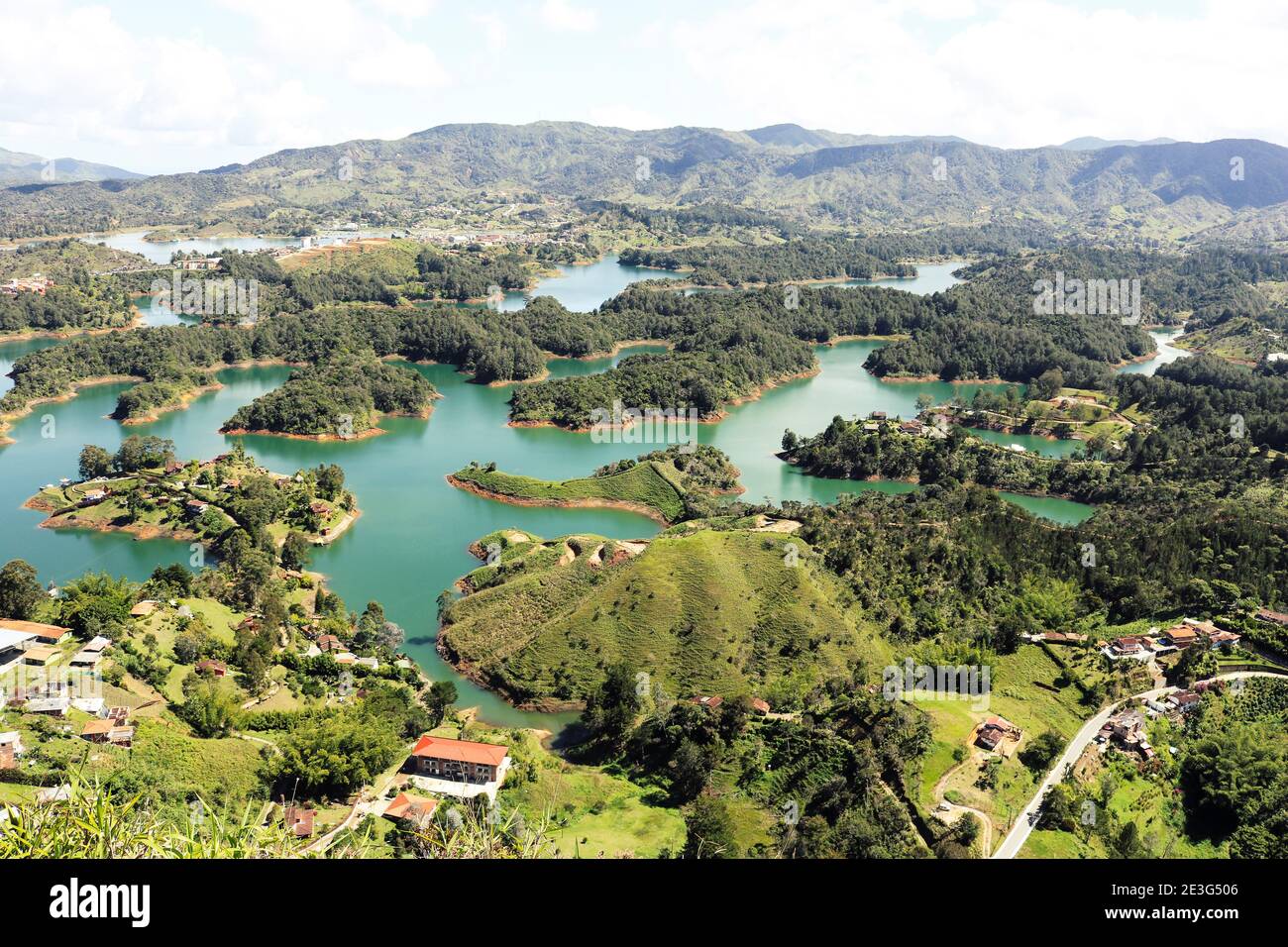 View of the beautiful lake landscapes of Guatape seen from Piedra del ...