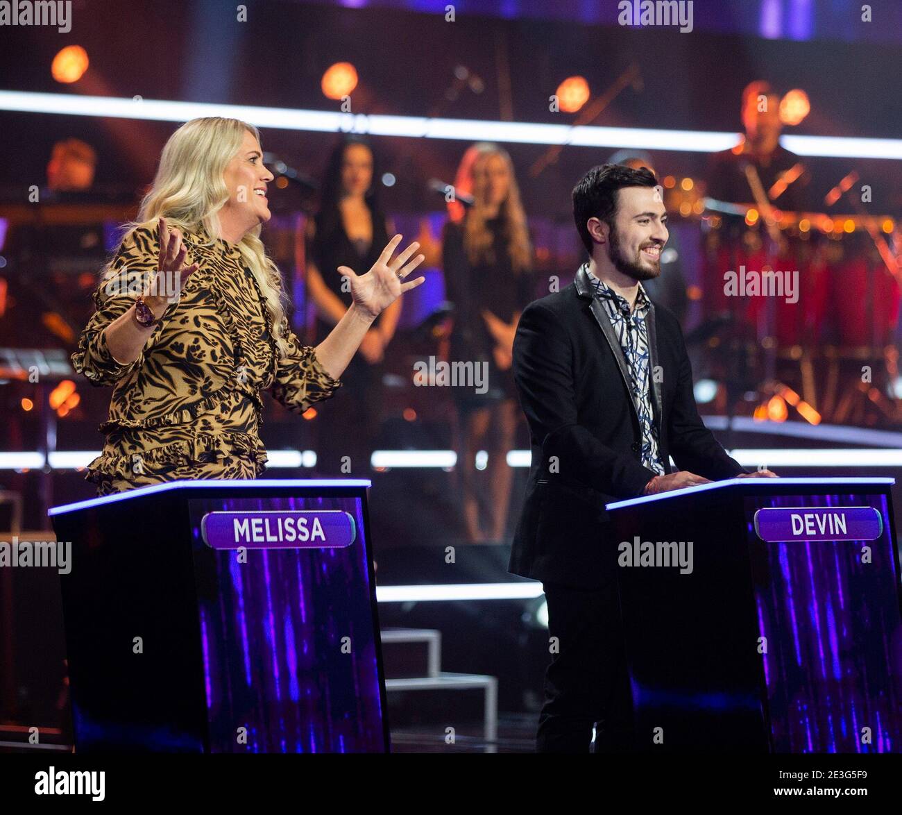NAME THAT TUNE, from left: contestants Melissa, Devin, (Season 1, ep ...