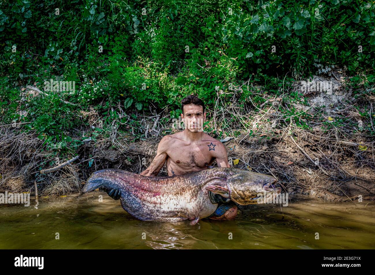 Rome, Rome, Italy. 6th July, 2019. ANTONIO, 31, holds a 1.8m long ...