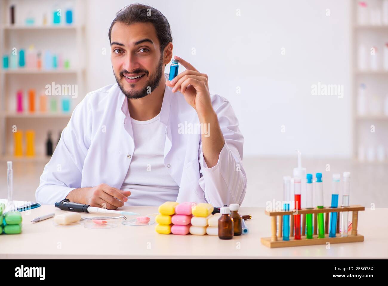 Young chemist testing soap in the lab Stock Photo - Alamy