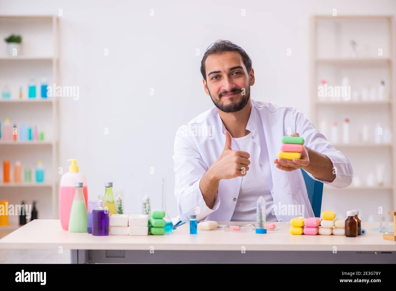 Young chemist testing soap in the lab Stock Photo - Alamy