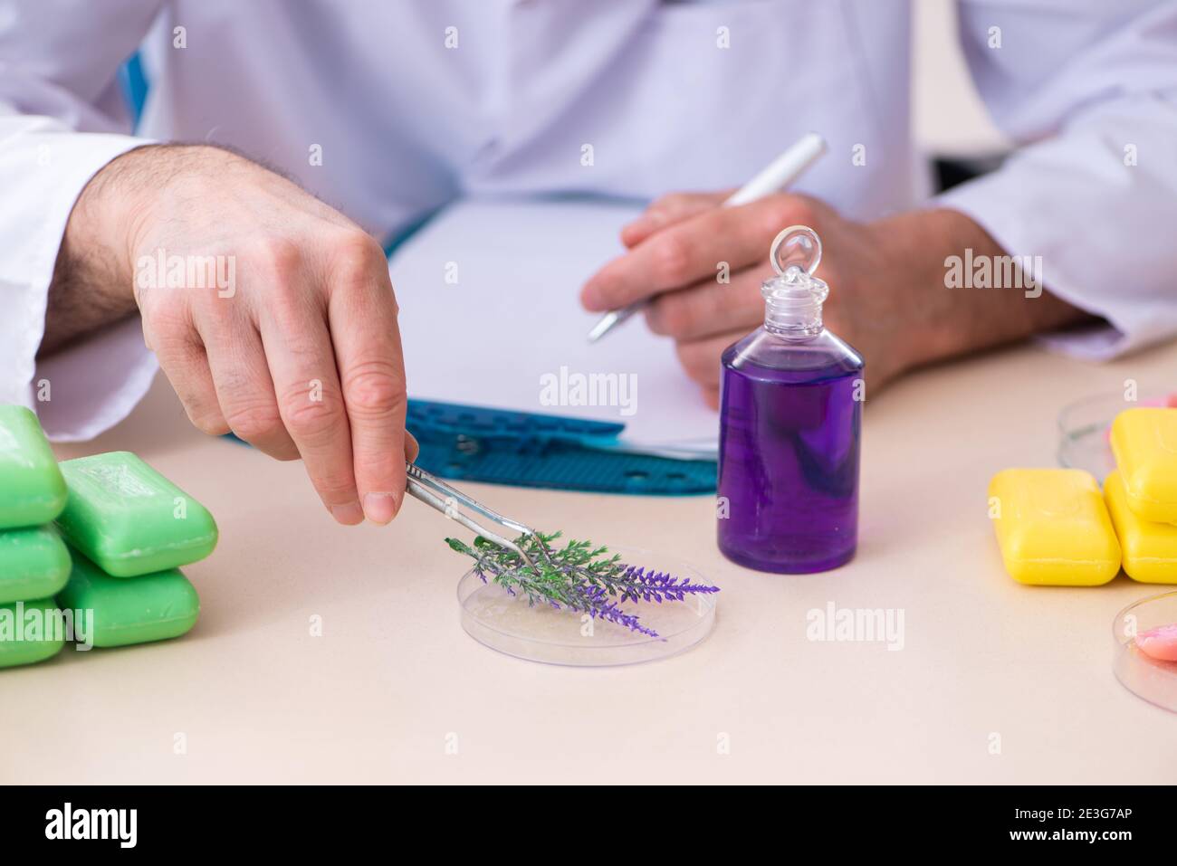 Old chemist testing soap in the lab Stock Photo - Alamy