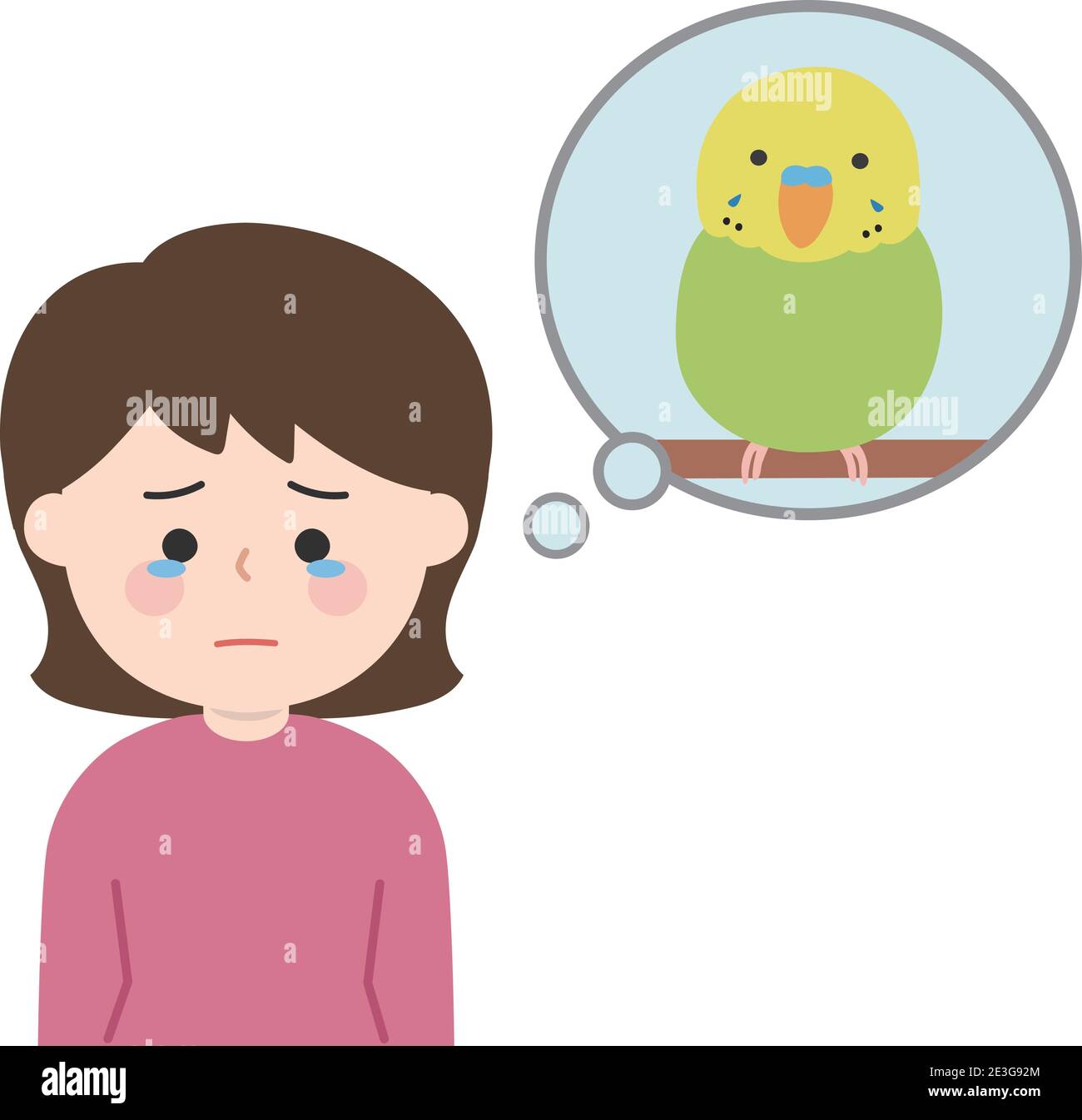 Woman dealing with the death of her pet parakeet. Vector illustration ...