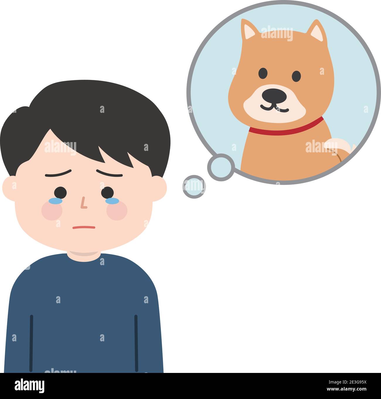 Man dealing with the death of his pet dog. Vector illustration isolated ...
