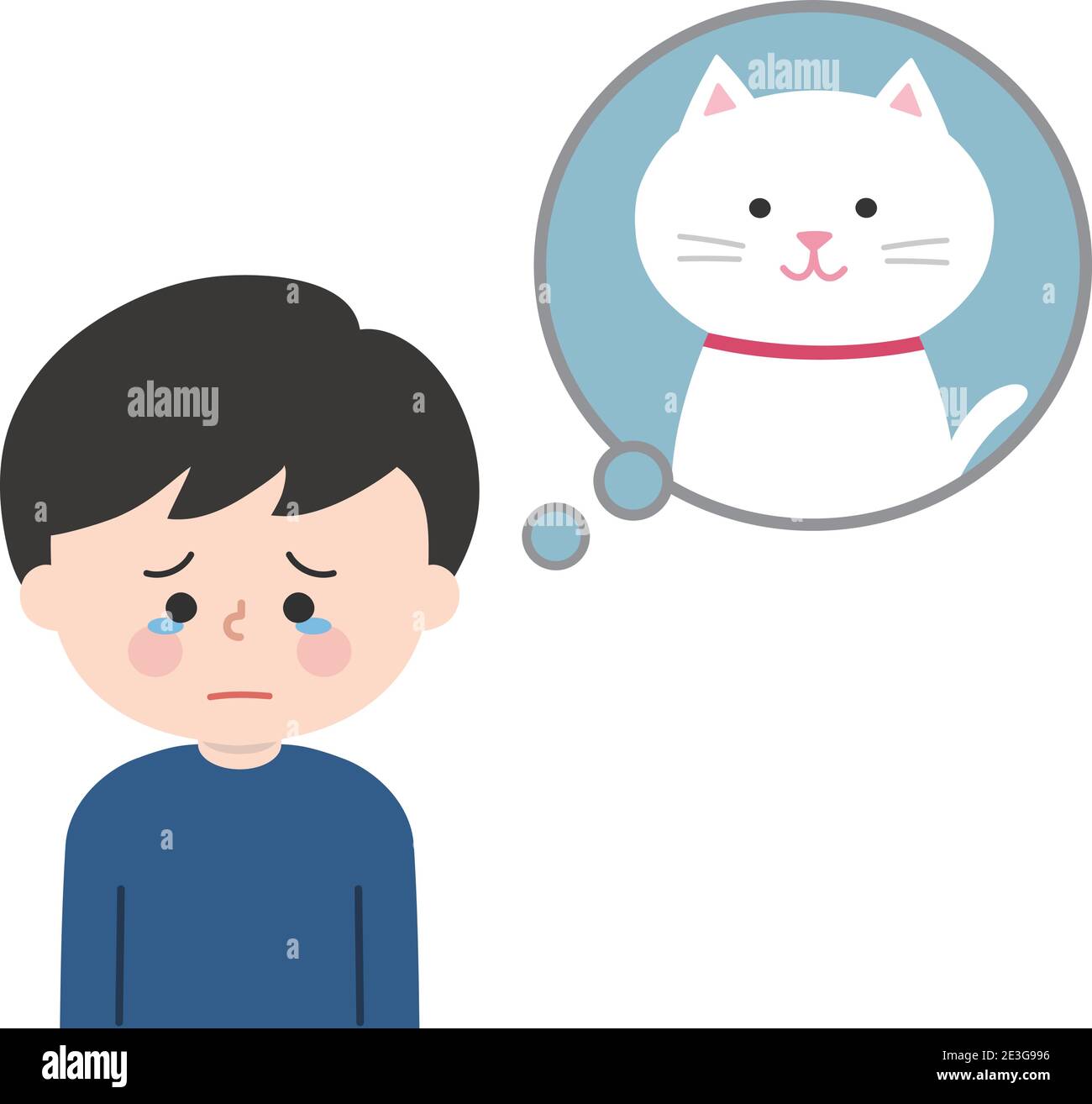 Boy dealing with the death of his pet cat. Vector illustration isolated ...
