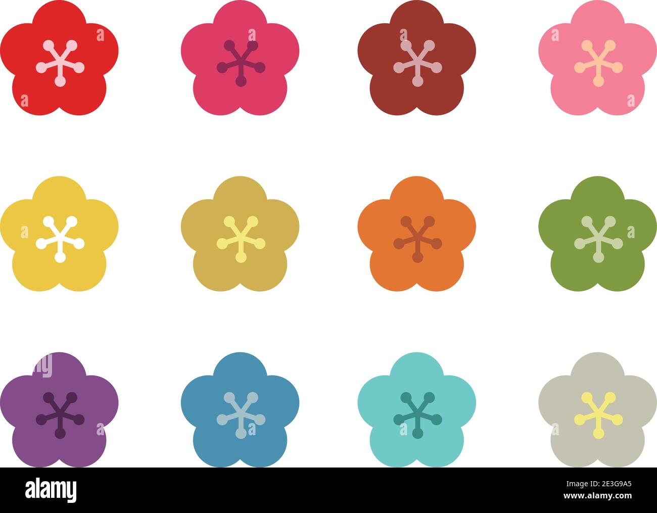 Set of colorful plum blossoms. Vector illustration isolated on white ...