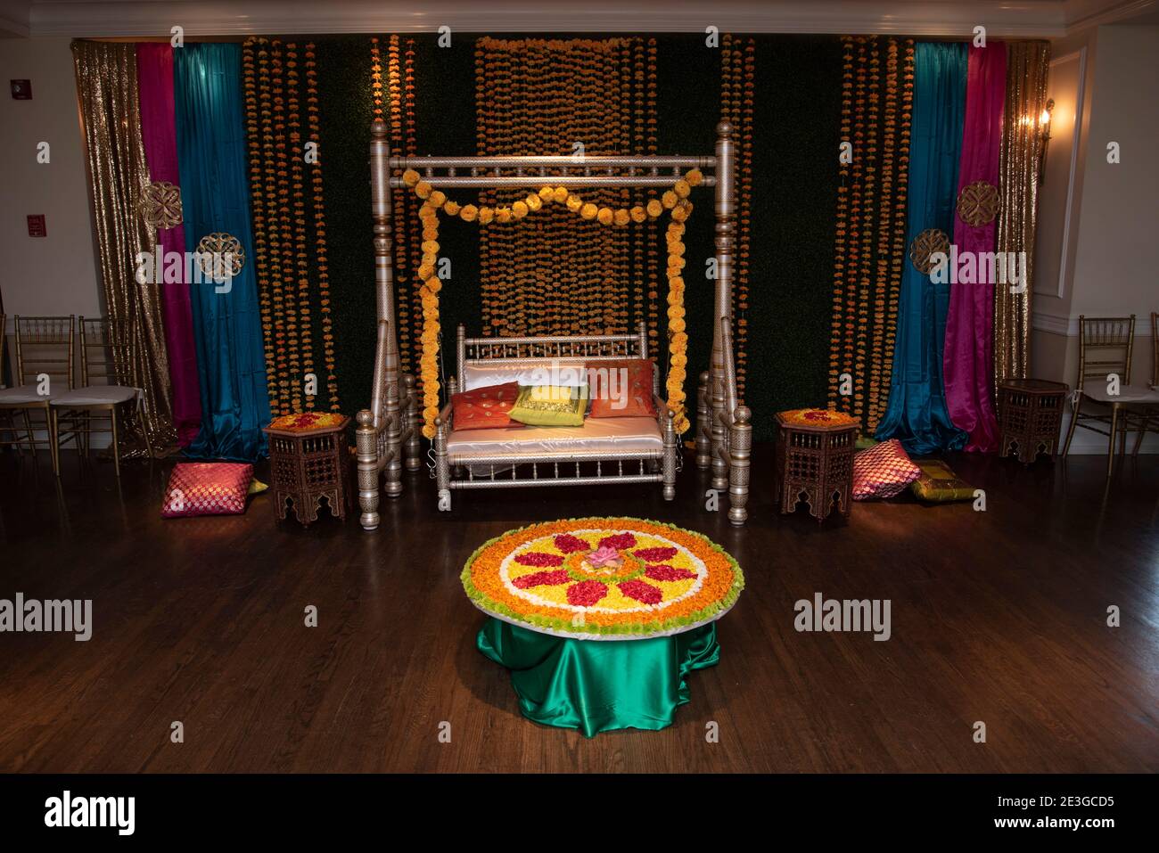 Mehendi ceremony before Indian wedding with colorful details Stock ...