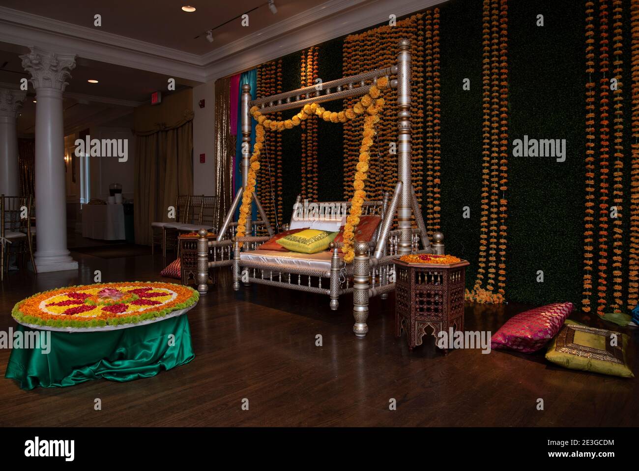 Mehendi ceremony before Indian wedding with colorful details Stock ...