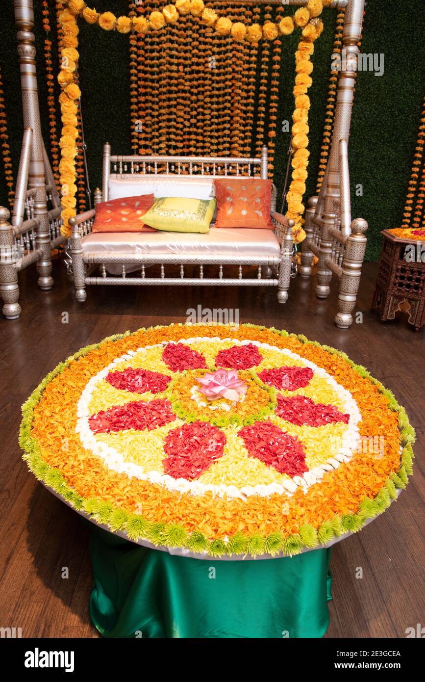 Mehendi ceremony before Indian wedding with colorful details Stock ...